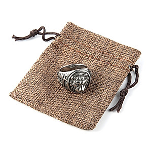 HZMAN Men's Vintage Stainless Steel Ring Lion Head Shield Biker Gold/Silver