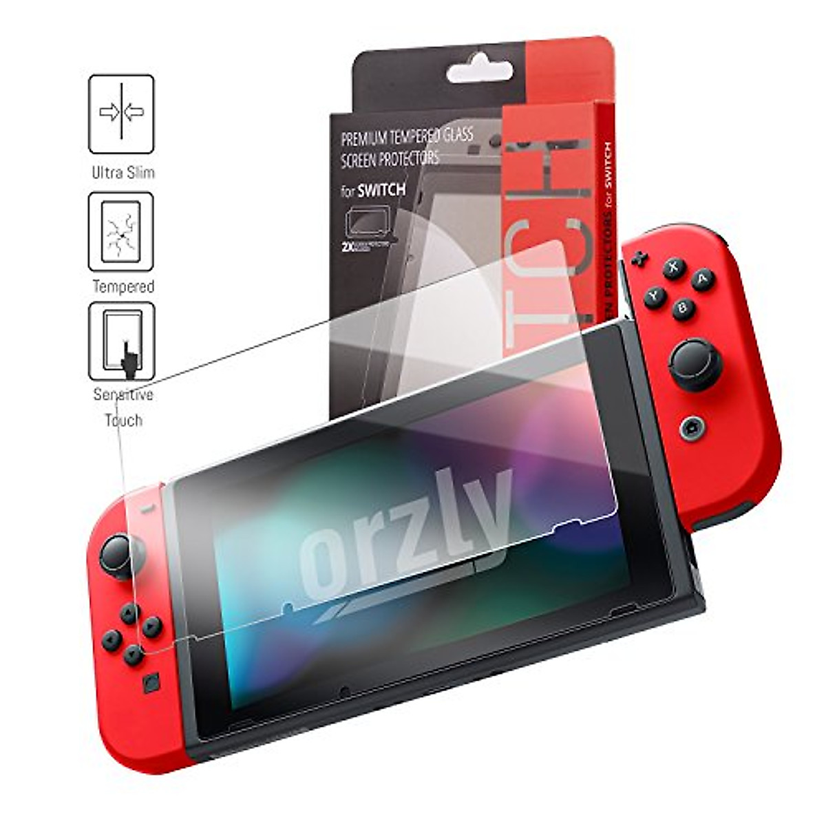 Orzly Switch Accessories Bundle – Carry Case for Nintendo Switch Console (NOT OLED MODEL) Tempered Glass Screen Protectors, USB Charging Cable, Switch Games Case, Comfort Grip Case & Headphones - RED