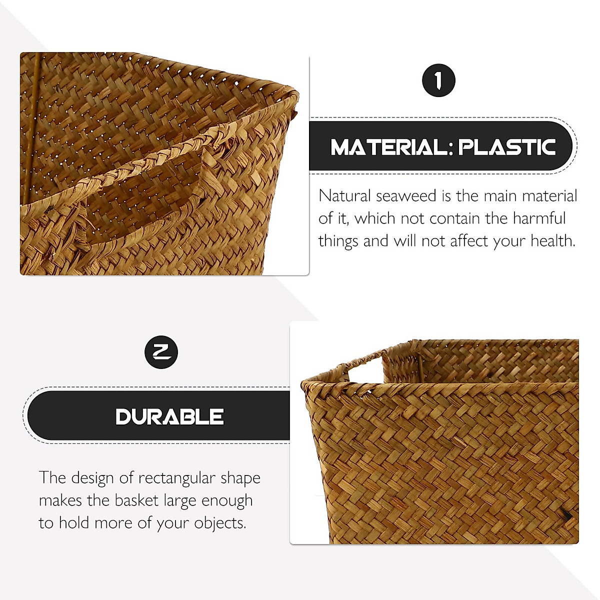 DOITOOL Woven Baskets for Storage - Seagrass Baskets Wicker Storage Basket with Handle - Natural Shelf Baskets Rectangle Basket for Closet Organizers and Storage (15 inch)