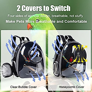 Bird Carrier Backpack Travel Cage - Lightweight Breathable Bubble Pet Bag with Portable Small Bird Feeder Cups and Parrot Toys Transparent Space Capsule Backpack for Parakeets Cockatiel