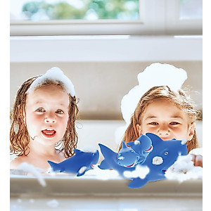 Dollibu Family Animal Bath Squirters 4 Piece Bath Toy Set, Toddler Bath Toys for Bathtime & Water Fun, Girls & Boys Floating Rubber Squirt Toys, Floaty Pool Toys for Toddlers & Kids - Blue Shark