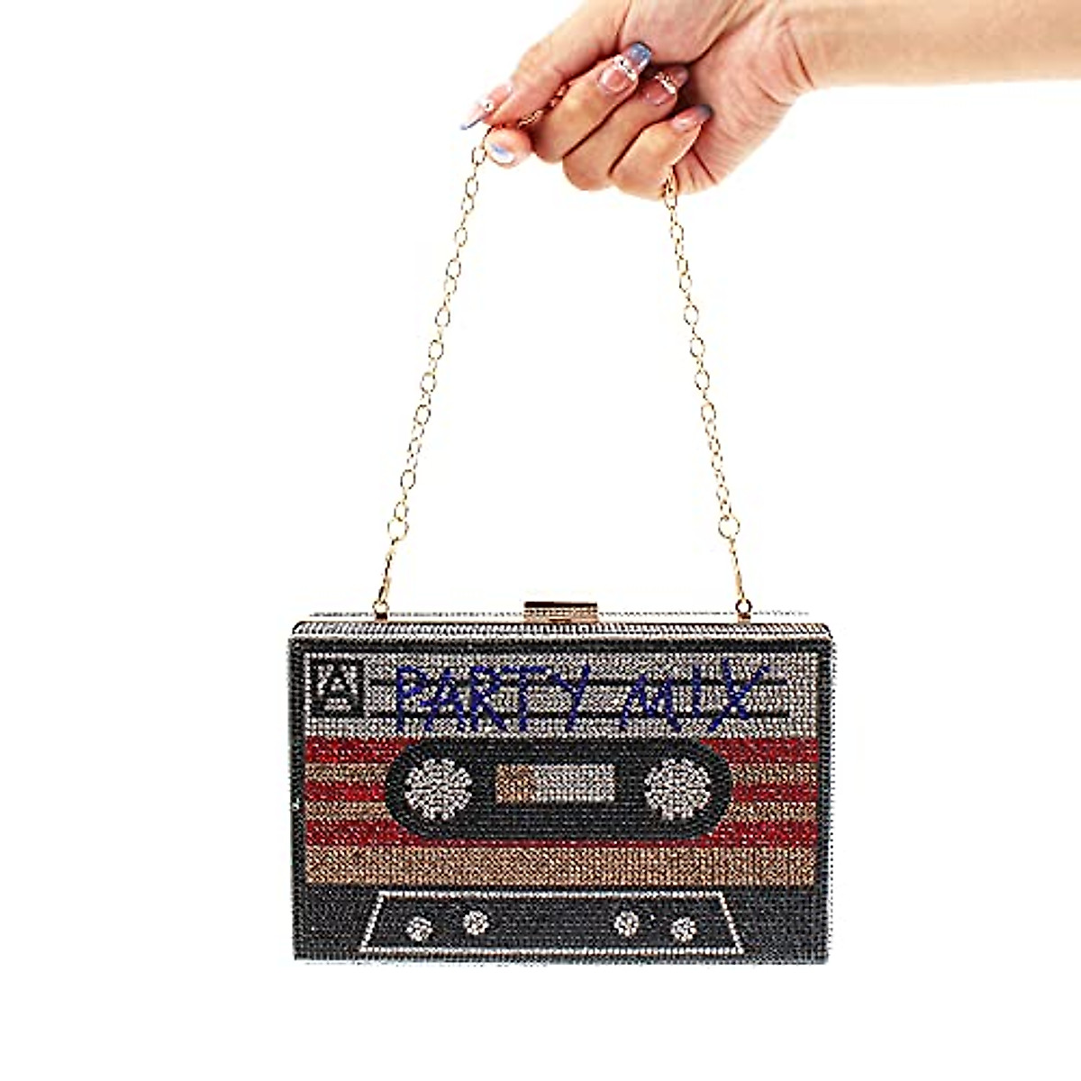 Women Retro Radio Shape Crossbody Bag Vintage Metal Evening Bag Clutch Purse (A-Black)