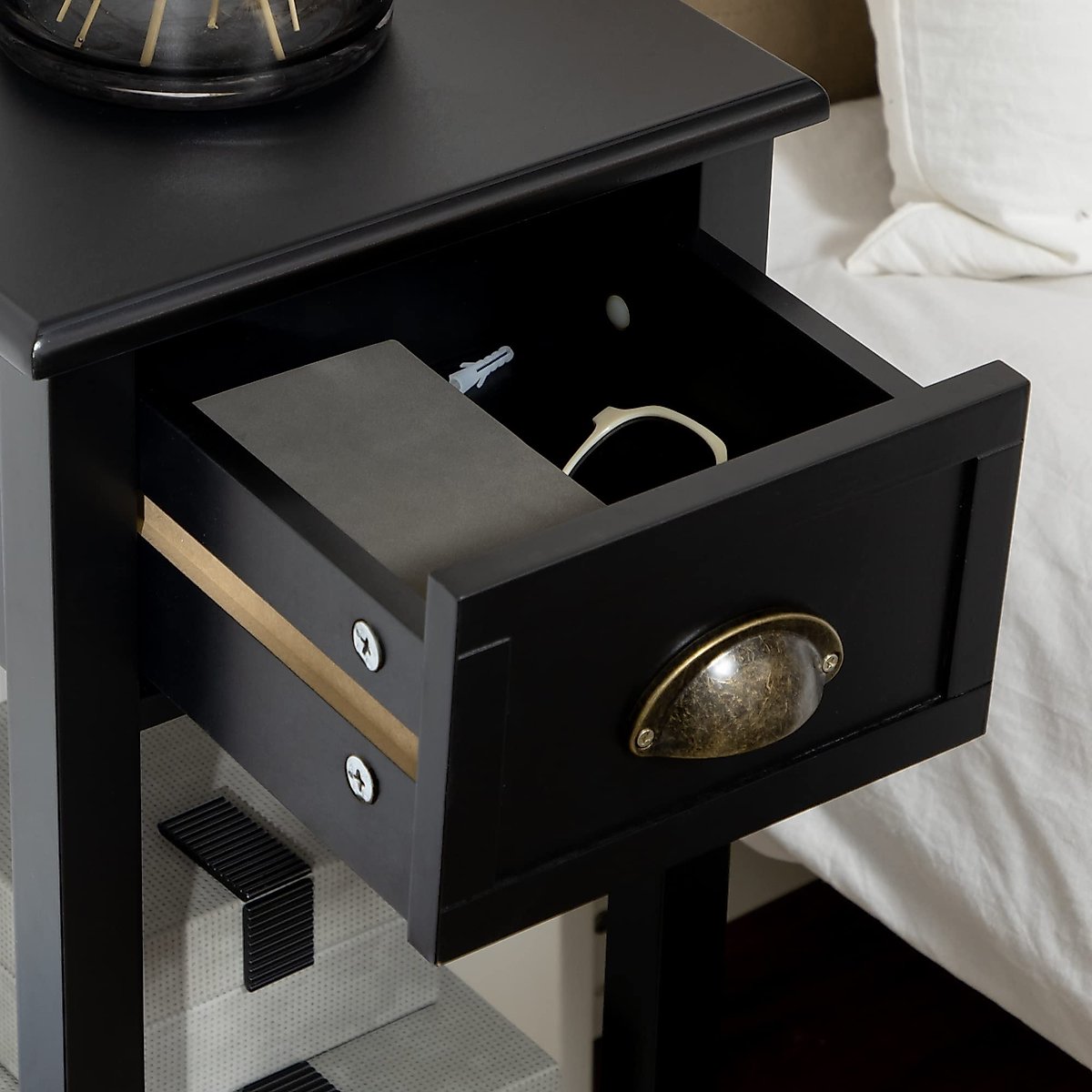 HOMCOM 2-Tier Side Table with Drawer, Narrow End Table with Bottom Shelf, for Living Room, Set of 1, Black