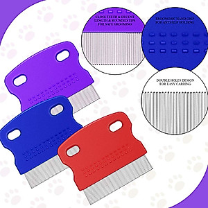 3Pcs Grooming Kit with Handle: Flea Remover Combs for Long Hair Dogs and Cats (Random Color)