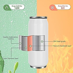 MultiOutools 4 Pack Sublimation Tumblers Blanks Cans, 16oz Stainless Steel Tumbler with Plastic Straw, Double Wall Insulated Beer Cans Cups for Tumbler Heat Press Machine Sublimation Printing