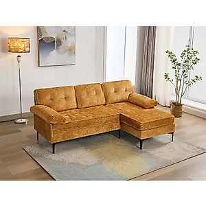 WOTSTA 82.7" Convertible Sectional Sofa, L Shaped Couch with Reversible Chaise, Modern Chenille Sectional Sofa for Living Room, Comfy 3 Seat Sofa Couch for Apartment, Small Spaces(Yellow)
