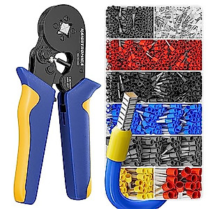 Haisstronica Ferrule Crimping Tool Kit,Self-Adjusting Square Wire Crimper Plier for AWG23-7 with 1200PCS Red Copper Wire End Terminals,Sleeves Ferrule Ratchet Wire Crimping Tool-Ferrule Crimper Kit