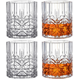 Hlukana Unbreakable Plastic Whiskey Glasses Set of 6, 14 Oz Old Fashioned Glasses for Scotch Cocktail Rum Bourbon Vodka Liquor, Unique Gifts for Men, Reusable, Clear, BPA-free, Dishwasher Safe