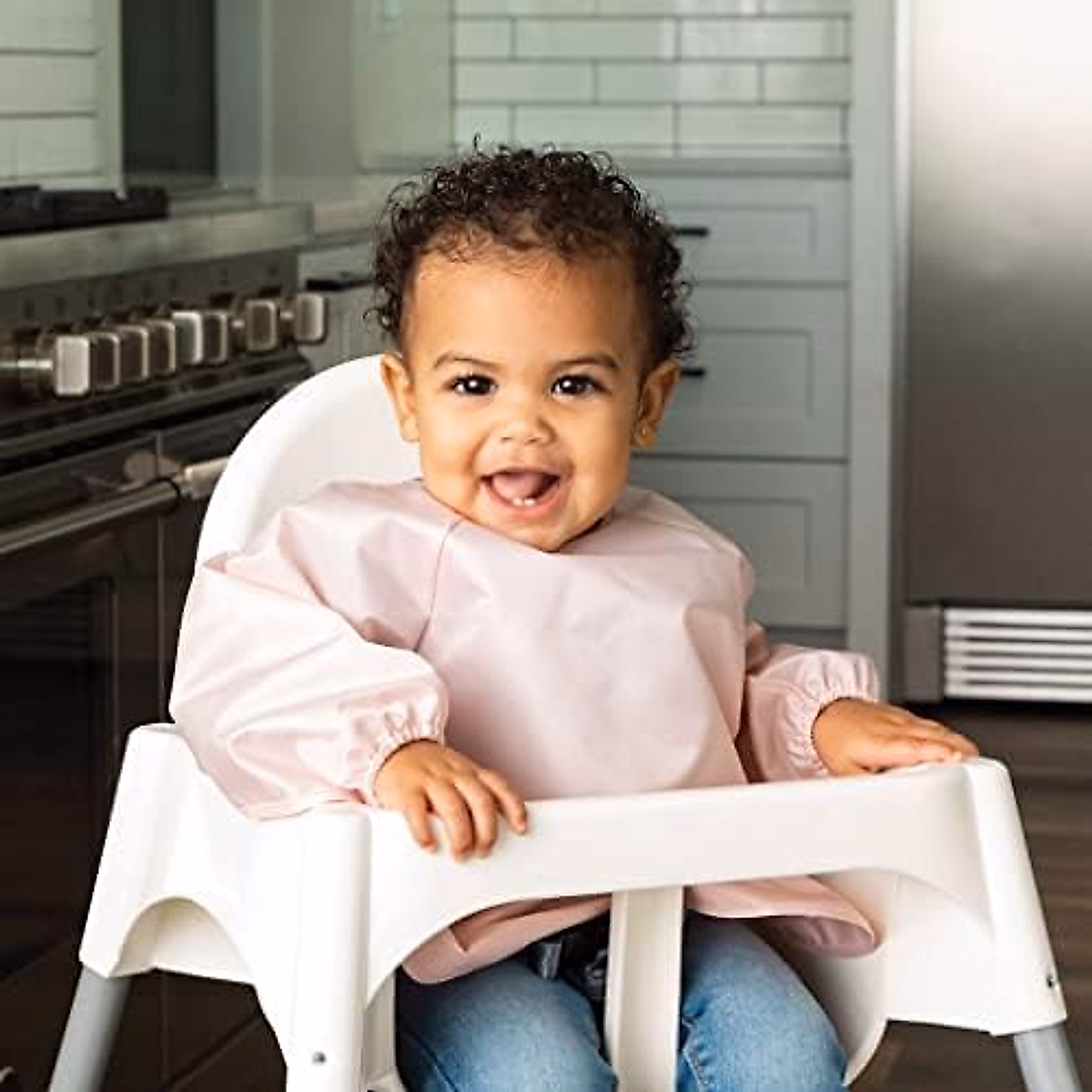 Tiny Twinkle Mess Proof Baby Bib, 2 Pack Long Sleeve Bib Outfit, Waterproof Bibs for Toddlers, Machine Washable, Tug Proof (Rose Burgundy, Small 6-24 Months)