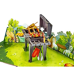 BBQ Party Grill Up Some Fun - 3D Pop Up Greeting Card For All Occasions - Love, Birthday, Christmas, Summer, Congrats - Removable Personalized Message Note - Thick Envelope, Fold Flat - 5x7 Inch