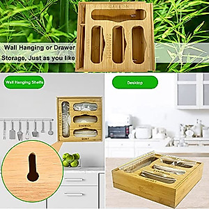 Bamboo Ziplock Bag Storage Organizer for Kitchen Drawer, Wooden Food Storage Bag Holders, Ziploc Baggie Organizer Dispenser, Compatible with Gallon, Quart, Sandwich & Snack Bags Variety Size Bag
