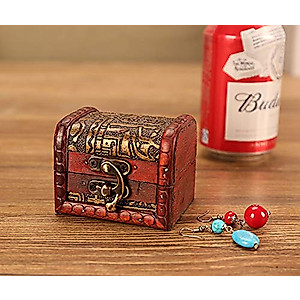 OBTANIM Vintage Small Jewelry Boxes, 3 Inch Handmade Wooden Storage Box with Metal Lock Treasure Organizer Gift Box, Set of 2