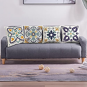 Outdoor Pillow Covers 18x18 Waterproof Outdoor Pillows for Patio Furniture Yellow and Blue Boho Outdoor Pillows Decorative Garden Cushion Couch Throw Pillows Covers Farmhouse Home Decor 