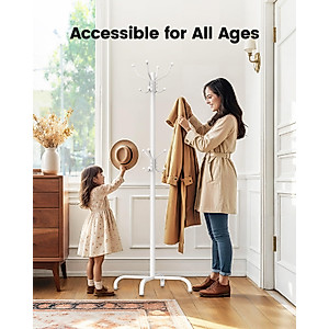 Pipishell Coat Rack with 14 Hooks, Freestanding Coat Rack Stand for Entryway, Hallway, Bedroom, and Office, Metal Coat Tree & Hat Rack for Coats, Hats, and Bags, White