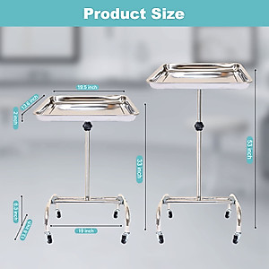Konmee Premium Mayo Instrument Stand Salon Tray Medical Tray Beauty Spa Tray Dentist Tray with Wheels,Stainless Steel