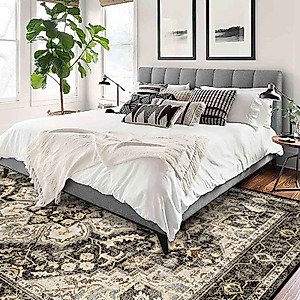 TOPRUUG Washable Oriental Area Rug - 9x12 Rugs for Living Room Soft Carpet for Bedroom Waterproof Floral Distressed Indoor Stain Resistant Non-Shedding Floor Carpets (Black/Grey, 9x12)