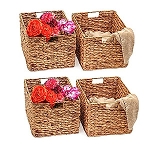 Large Foldable Rectangle Woven Wicker Basket Bins for Storage by Trademark Innovations (Set of 4)