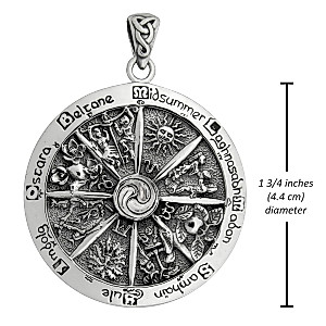 Dryad Design Wheel of the Year Pendant - Pagan Jewelry Wiccan Gift for Men or Women - 1.75" Sterling Silver
