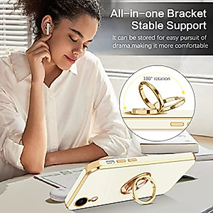 BENTOBEN for iPhone XR Case, Phone Case iPhone XR, Slim Fit Kickstand Ring Holder Design Shockproof Protection Soft TPU Bumper Drop Protective Girls Women Boys iPhone XR 6.1" Cover, White/Gold