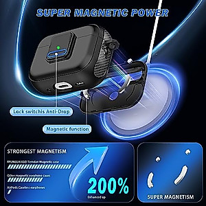 RFUNGUANGO for Airpods Pro 2nd Generation (HaloLock), Compatible with Airpods Pro Cases 2nd/1st Generation (2022/2019), Magnetic Security Support, Anti-Drop Safety Lock-Black