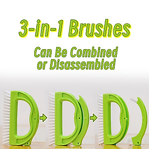 Grout Cleaner Brush with Handle - Set of 3 Green Tile Joint Scrub Brushes for Deep Cleaning - Kitchen Bathroom Window Door Track Stove Tops Seams Shower Floor Lines - Homeowners Professionals DIYers