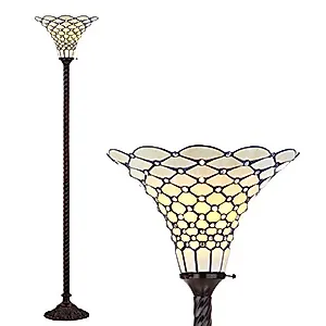 JONATHAN Y JYL8007A White Tiffany-Style 70" Torchiere LED Floor Lamp, Tiffany, Traditional, Art Nouveau Style, Office, Living Room, Family Room, Dining Room, Bedroom, Hallway, Foyer, Bronze