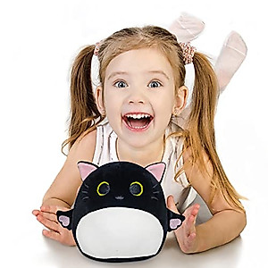 HENXING 8 inch Black Cat Plush Toy, Soft Black Cat Pillow, Halloween Black Cat Stuffed Animal Plushie Doll, Cat Shape Design Home Sofa Decoration Doll, Birthday for Kids