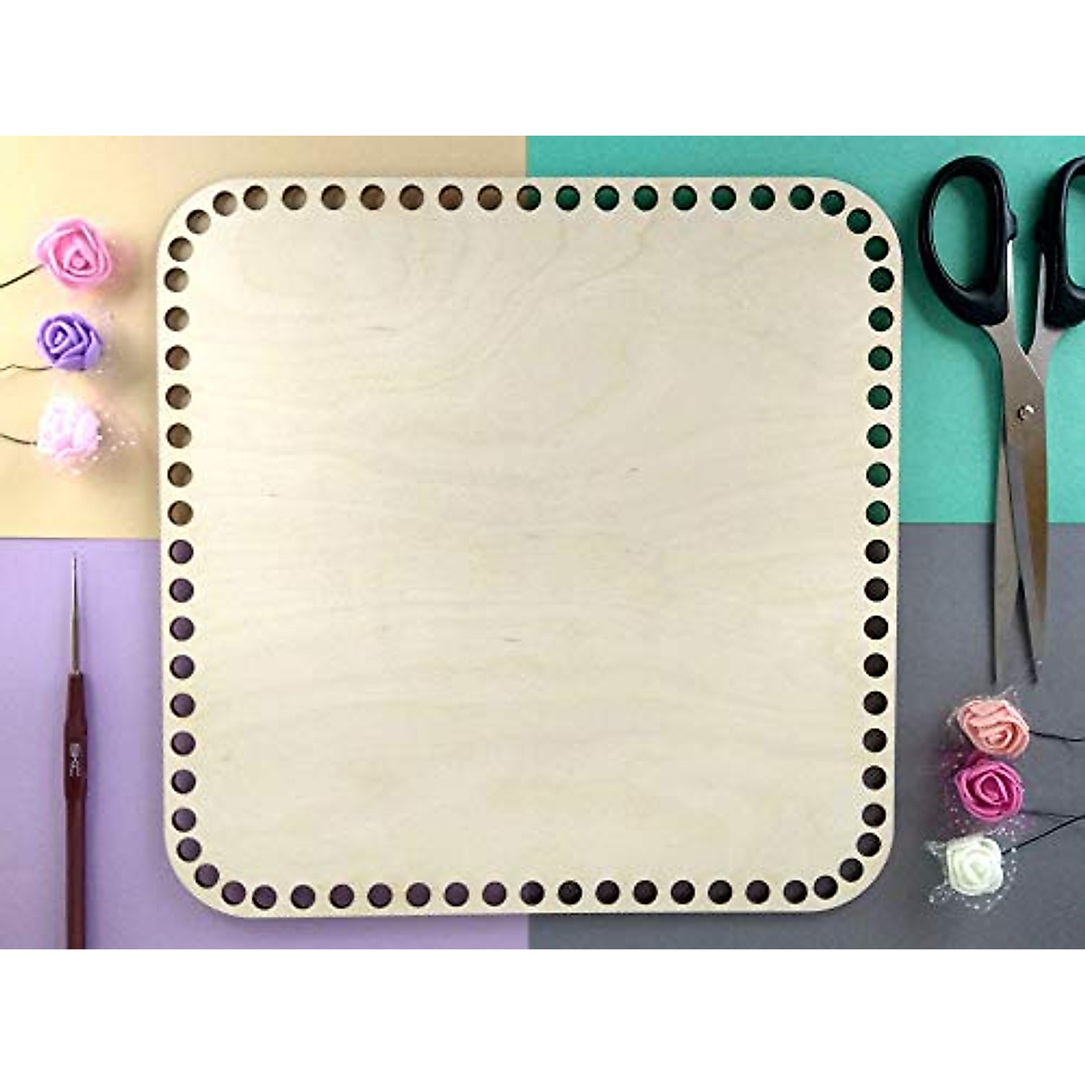 Basket Bottom, 10 inch 25 cm. Square Wooden Base Crochet Weaving Craft Supplies