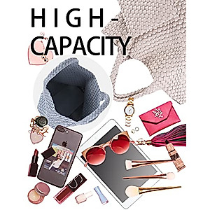 Large Woven Tote Handbags Women Designer Vegan Leather Shoulder Top-Handle Travel Tote Bag Lady Underarm Shopper Bags + Purse Beige