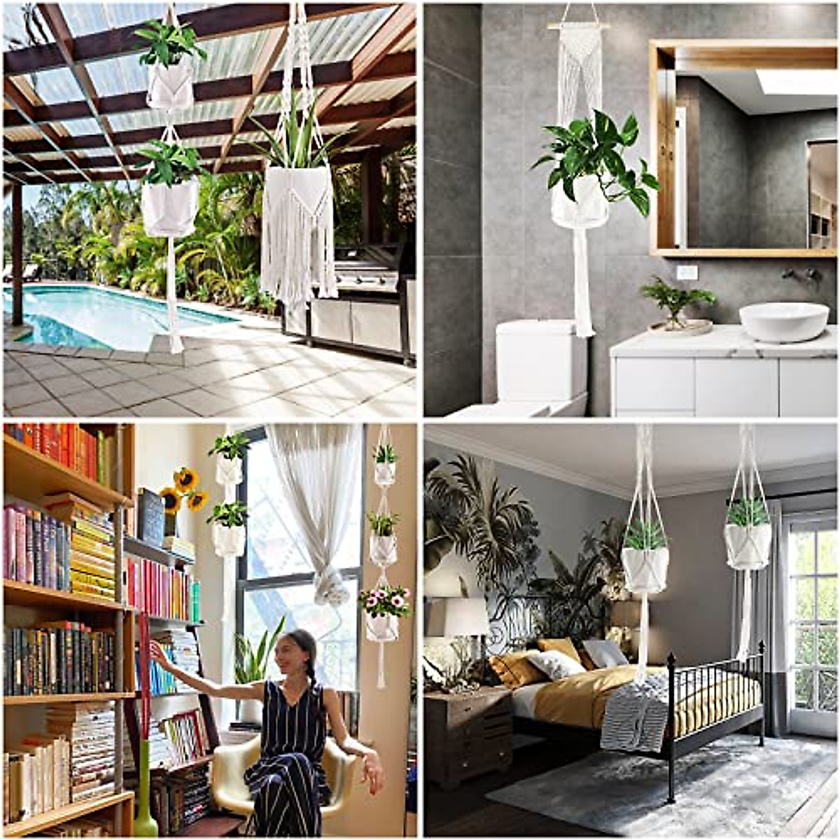 SFENNGPET Macrame Plant Hangers, 6Pack Hanging Planters for Indoor Plants w/ 6 Set Hangers Kit Handmade Macromay Plant Hangers Indoor Flower Pots Holder Stand for Boho Home Décor