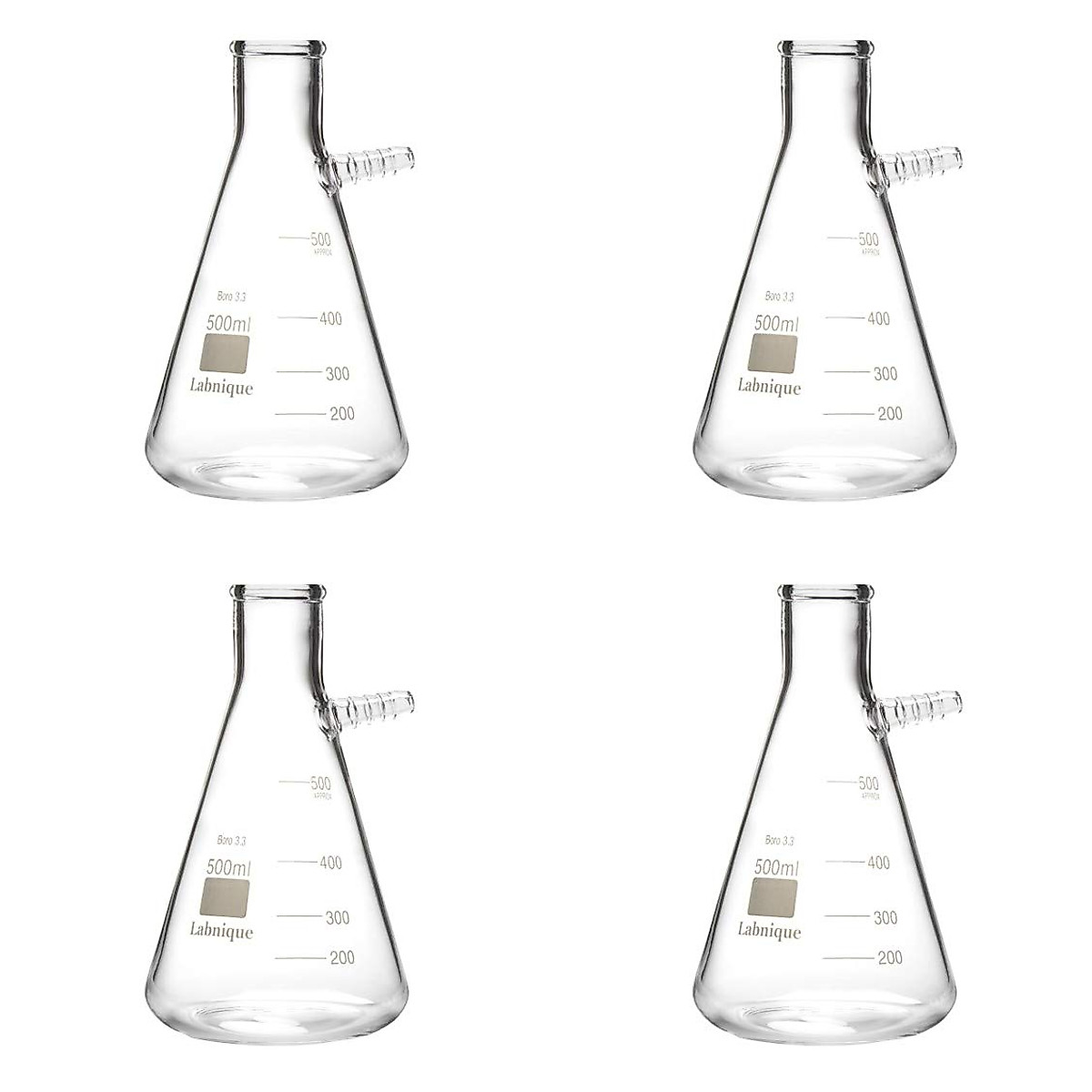 Glass Filtering Flask with Upper Tubulation, 500ml (Pack of 4)