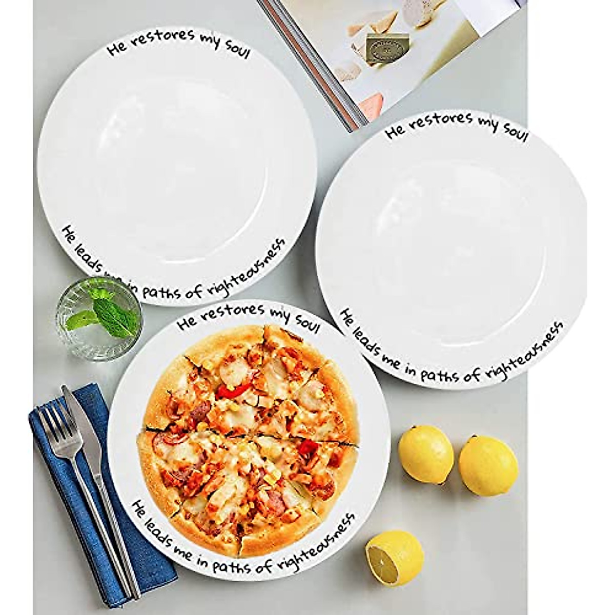 ChitChat Ware Porcelain Dinner Plates, 4Pcs White Round Dessert or Salad Plate, Serving Dishes, Dinnerware Set, Scratch Resistant My Soul Set, Microwave & Dishwasher Safe (10.5-inch)