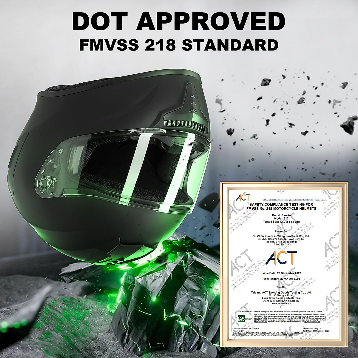 Favoto Full Face Motorcycle Helmet DOT Approved, Cascos para Motos Snowmobile Dirt Bike Helmet for Adults Men Women, Anti-Fog Film Included, Black, Large