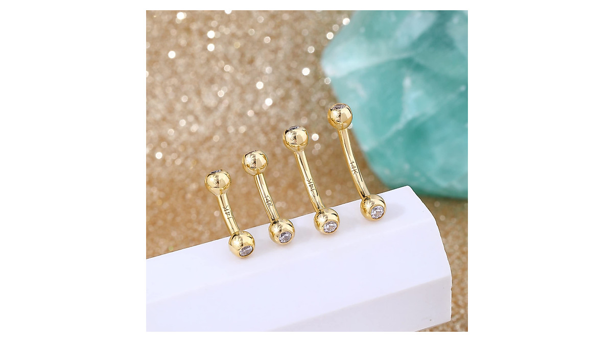 COCHARM 14K Solid Gold Long Bar Belly Button Rings 12mm Real Gold Cute ...