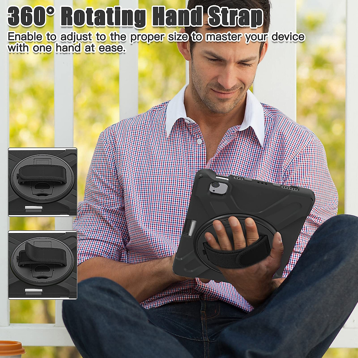 ZenRich iPad Air 5th Generation Case 2022, iPad Air 4th Generation 10.9 inch Case with Pencil Holder/Stand/Hand Strap/Shoulder Belt, Shockproof Case for iPad Air 10.9'',Black