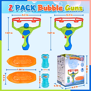 RACPNEL 2 Pack Bubble Machine Bubble Guns for Kids & Toddlers, Bubble Blower with Bubble Wand Making Small Bubble in Giant Bubble, Handheld Bubble Makers, Outdoor Bubble Toys & Games for Kids Toddlers