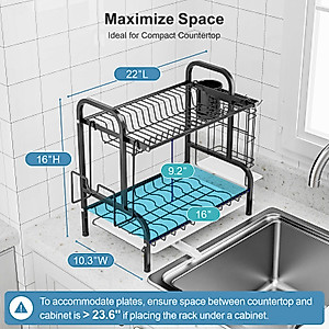iSPECLE Dish Drying Rack, 304 Stainless Steel 2-Tier Dish Rack with Utensil Holder, Cutting Board Holder and Dish Drainer for Kitchen Counter