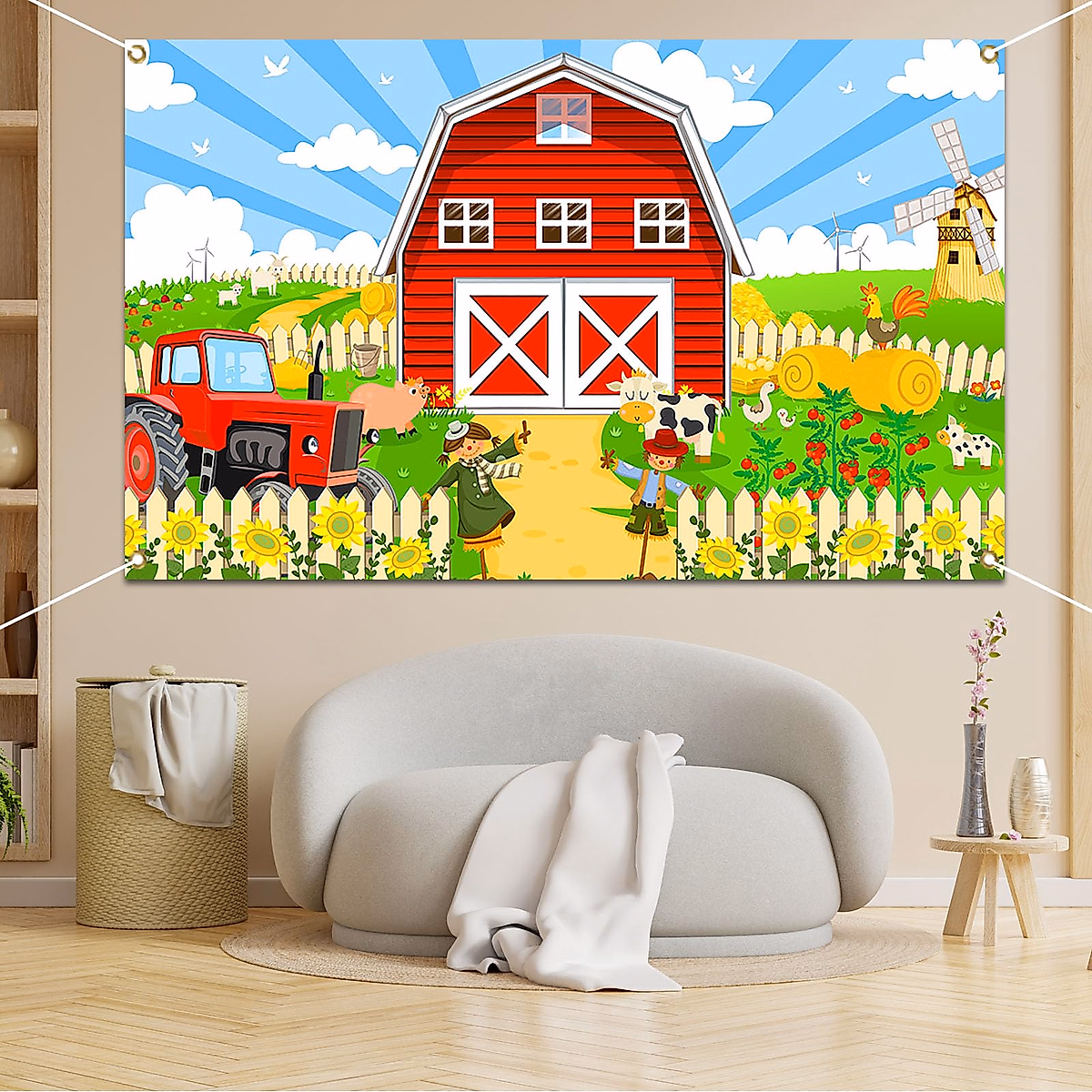 Avezano Red Farm Birthday Backdrop Barn Farm Birthday Party Banner Farm Animals Theme Baby Shower Party Decorations Background 70.8x43.3 inch