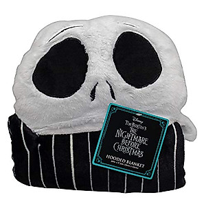 Jay Franco Disney Nightmare Before Christmas Jack Skellington Hooded Blanket – 2-in-1 Wearable Kids Plush Blanket - Fade Resistant Polyester, 50" x 30" (Offical Disney Product)