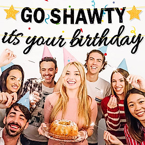 Ushinemi Glitter Go Shawty It's Your Birthday Banner, Rap Hip Hop Birthday Party Decorations, Black Funny Birthday Photo Backdrop