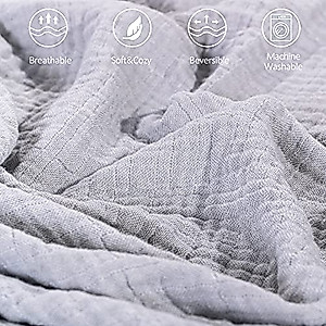 SE SOFTEXLY Cotton Muslin Throw Blanket for Adults,Breathable 4-Layer Yarn Dyed Linen Texture Gauze Blanket for Bed Sofa Couch,Super Soft Lightweight Twin Size Blanket for All Season（60"x80",Grey）