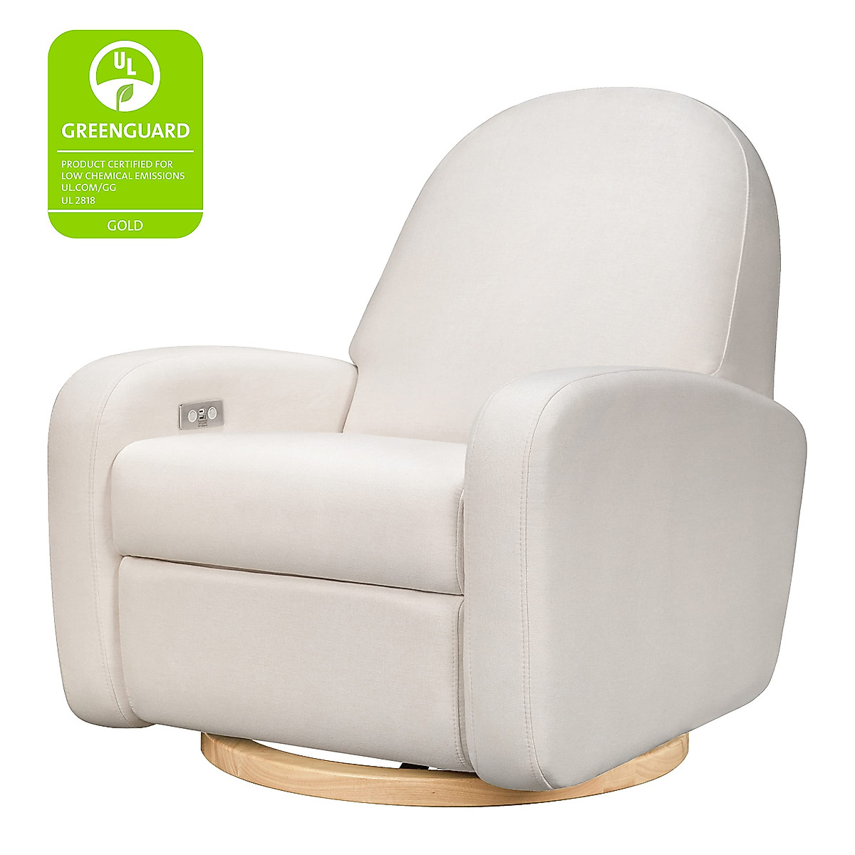 Babyletto Nami Electronic Power Recliner & Swivel Glider with USB Port in Performance Cream Eco-Weave with Light Wood Base,Water Repellent & Stain Resistant,Greenguard Gold and CertiPUR-US Certified