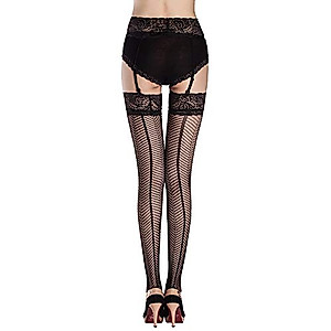 Toxz Women Sexy Lingerie Net Lace Top Garter Belt Thigh Stocking Pantyhose,Plunging Eyelash,Sheer Perspective Stocking,Lace Floral Embroidered