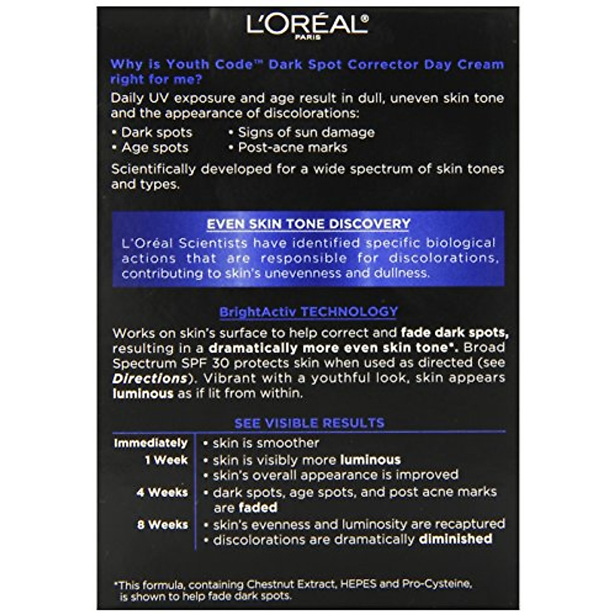 L'Oreal Paris Youth Code Dark Spot Corrector Facial Day Cream SPF 30