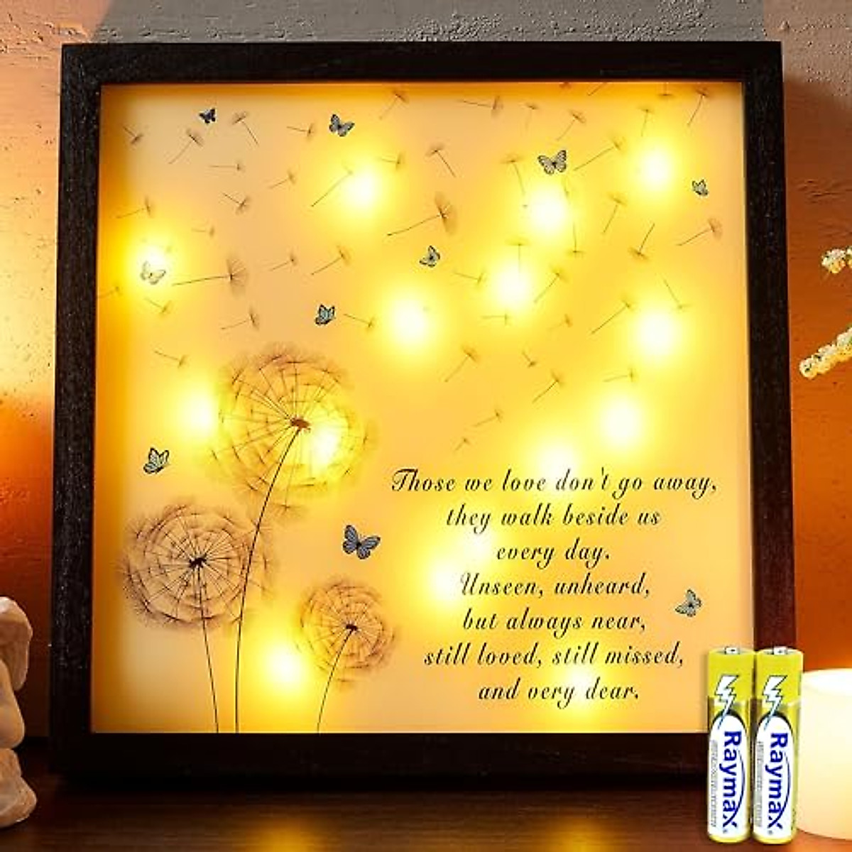 WOODEXPE Sympathy Gift LED Memorial Shadow Box 11x11 Memorial Gifts for Loss of Loved One (Dandelion Black)