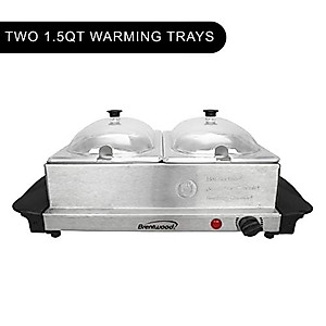 Brentwood 3-Quart 2 Pan Buffet Server and Warming Tray, Brushed Stainless Steel