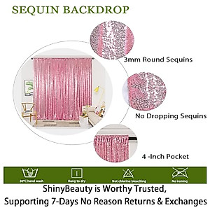 Pink Gold Sequin Curtains Sequin Backdrop 4x8 Feet Sheer Curtans Panels Wedding Photo Backdrop Sequin Backdrop Curtains for Parties (4FTx8FT, Fuchsia Pink)