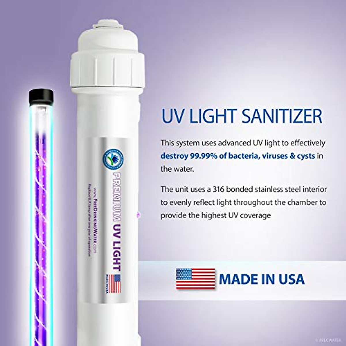 APEC Water Systems UV Ultra Violet Sterilizer Water Filter Kit with 1/4" Quick Connect UG-UVSET-1-4