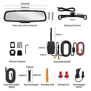 AUTO-VOX T1400 Upgrade Wireless Backup Camera for Car/Trucks, No Wiring, No Interference, OEM Look Rear View Mirror Camera Monitor with IP 68 Waterproof Super Night Vision Back Up Camera