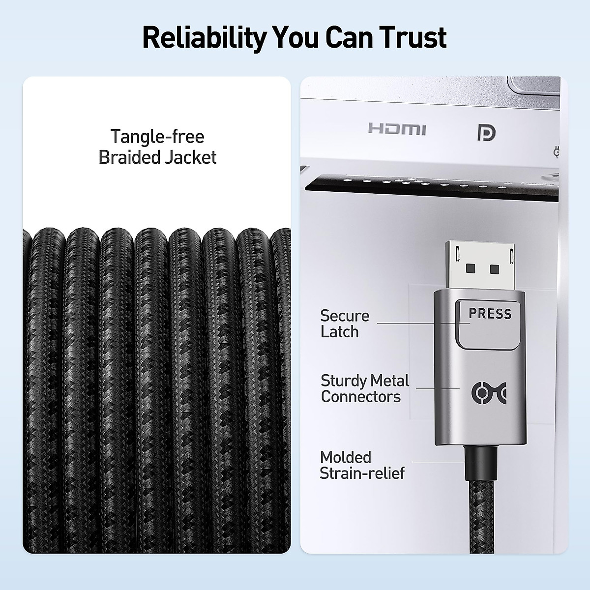 Cable Matters Braided USB C to DisplayPort 1.4 Cable 6ft, Support 4K@240Hz / 8K@60Hz (USB-C to DisplayPort, USB C to DP) in Gray - Thunderbolt 4 /USB 4 Compatible with MacBook, XPS